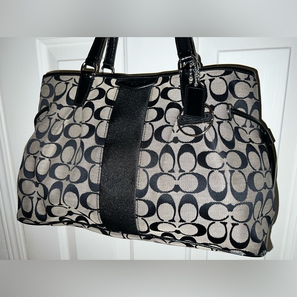 Coach | Bags | Coach Signature Stripe Drawstring Black Grey Canvas ...